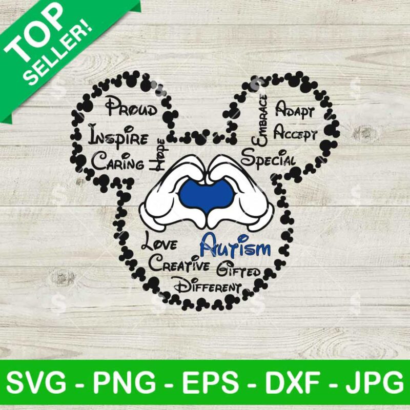 Mickey Autism Support SVG, Love Autism Mickey Hand SVG, Cute Autism ...