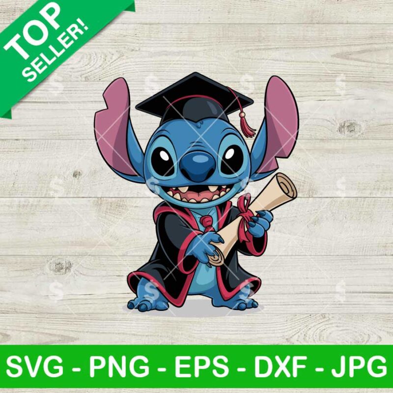 Cute Stitch Graduate Svg, Stitch Wearing Grad Cap Svg, Stitch Grad Cap Svg