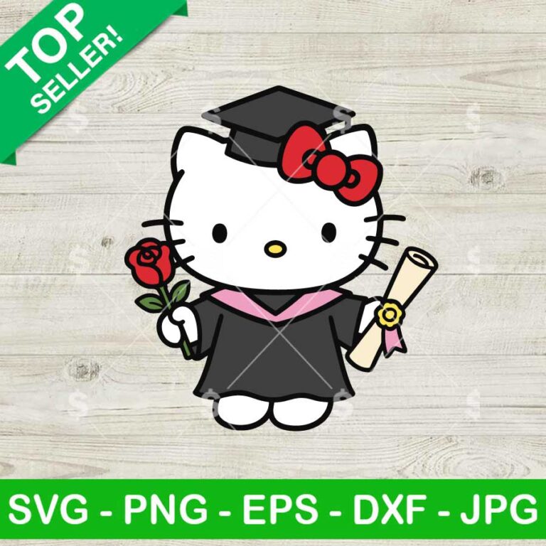 Hello Kitty Flower Grad Cap Svg, Hello Kitty Senior Flower And Grad Cap ...