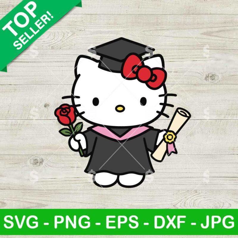Hello Kitty Flower Grad Cap Svg, Hello Kitty Senior Flower And Grad Cap ...