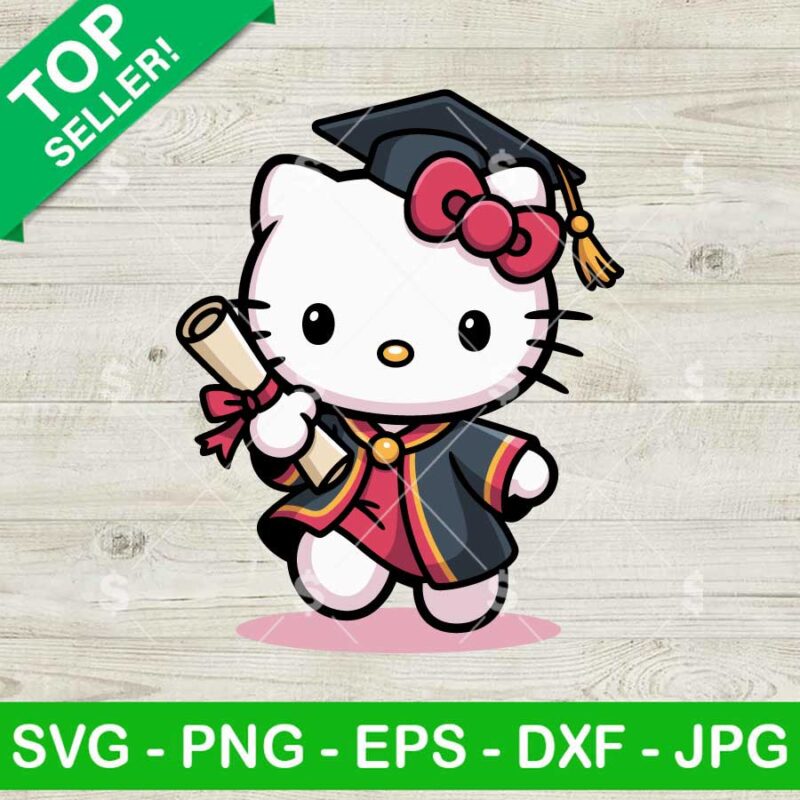 Hello Kitty Graduate Svg, Hello Kitty Wearing Grad Cap Svg, Kitty ...