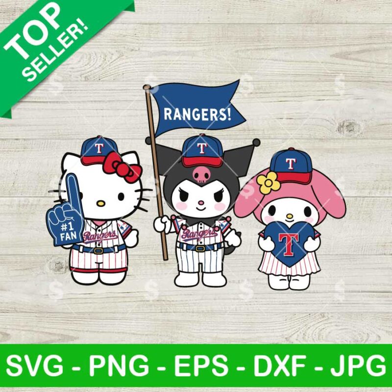 Hello Kitty Kuromi My Melody Texas Rangers Baseball Svg, Hello Kitty ...