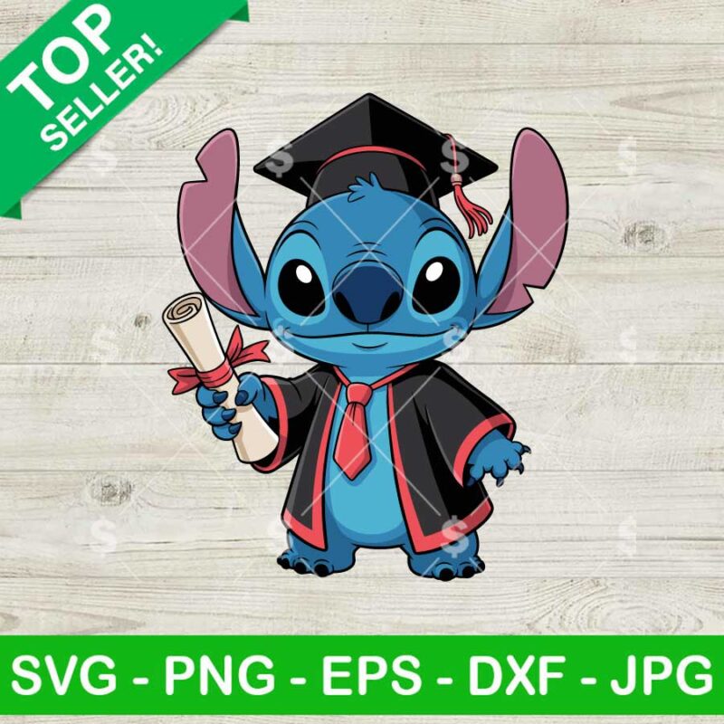 Stitch Graduation Cap Svg, Stitch As Student Svg, Disney Graduate Svg
